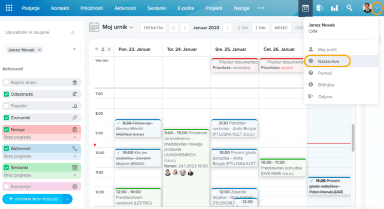 Vrstni red zavihkov | INTRIX