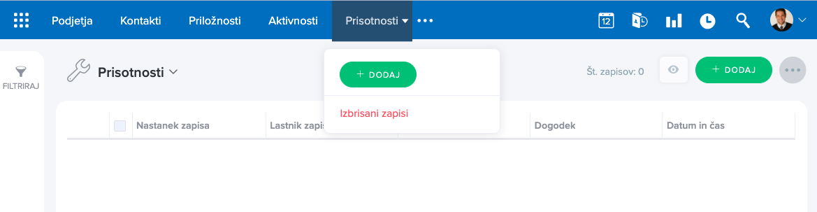 Dodatne akcije zavihkov | INTRIX