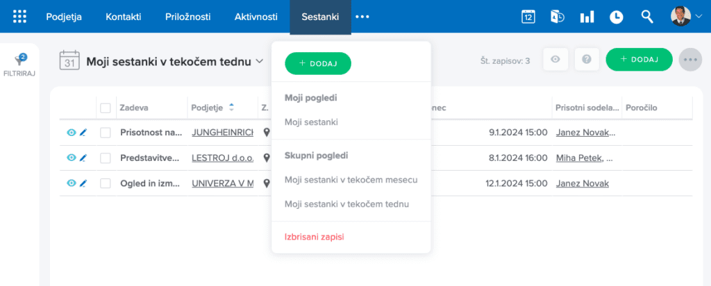 Dodatne akcije zavihkov | INTRIX