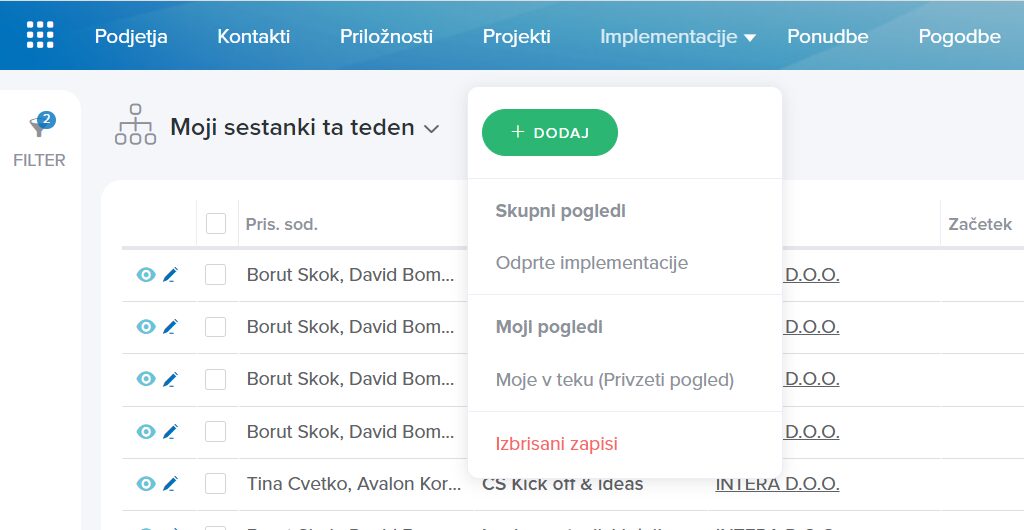 Dodatne akcije zavihkov | INTRIX