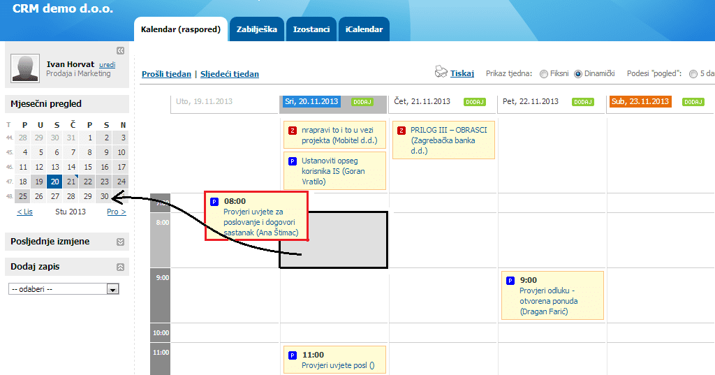 Prijenos aktivnosti iz Intrix kalendara na drugi termin | INTRIX