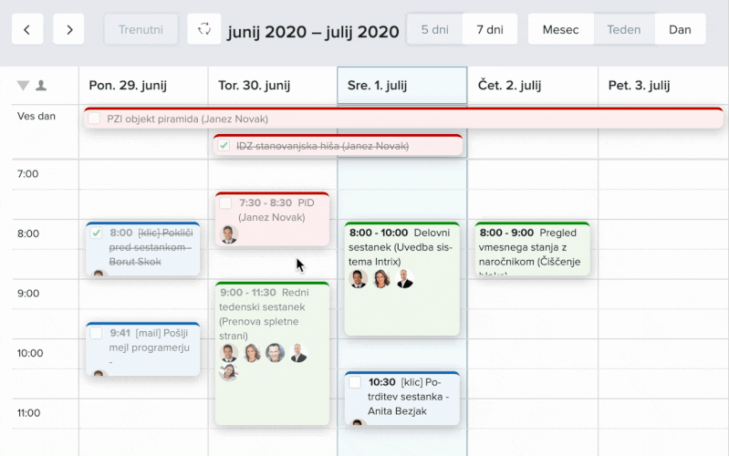 Pozicijoniranjem kurzora miša na kalendar | INTRIX