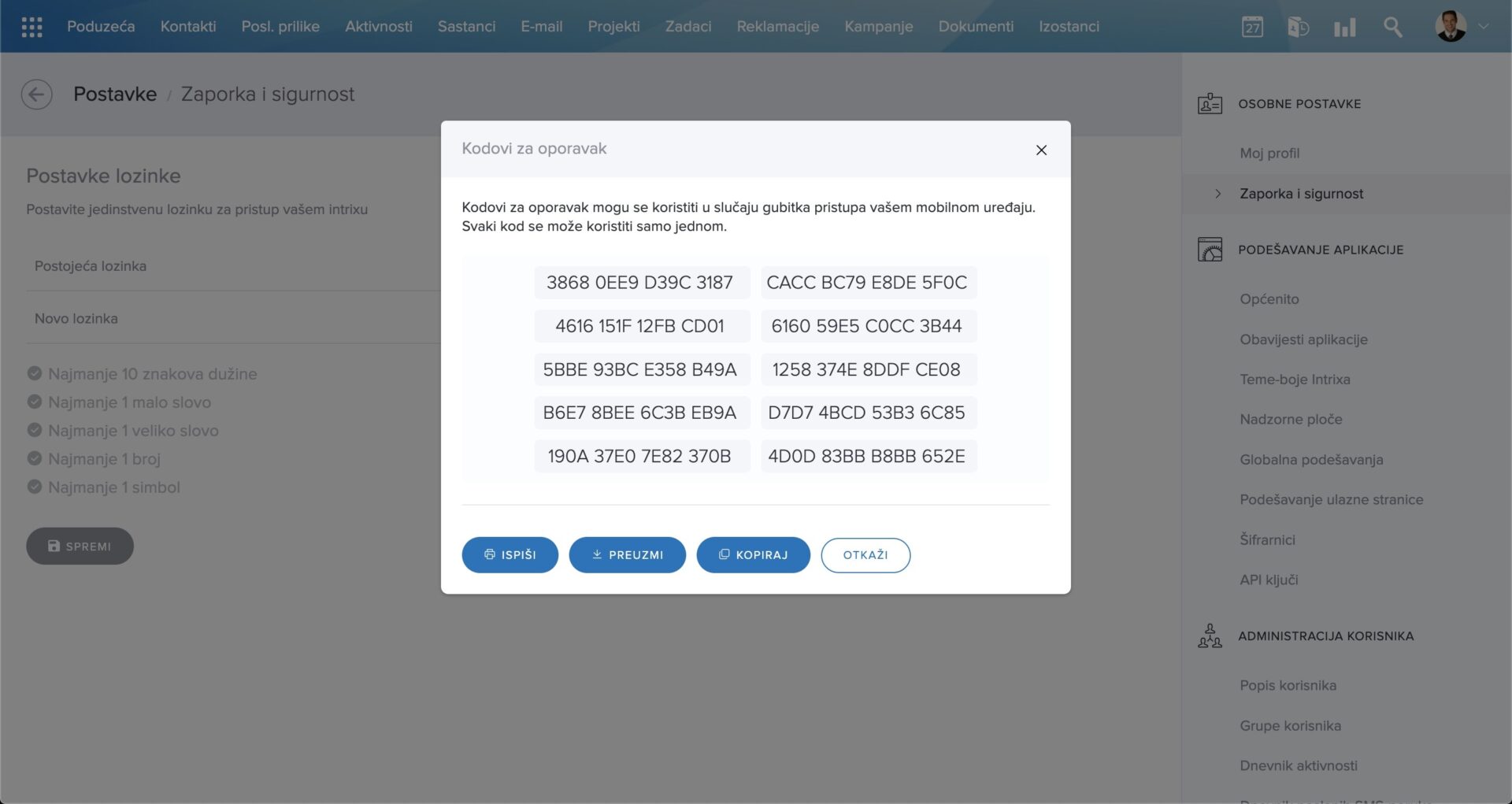 Kodovi za oporavak za dvostupanjsku autentifikaciju (2FA) | INTRIX