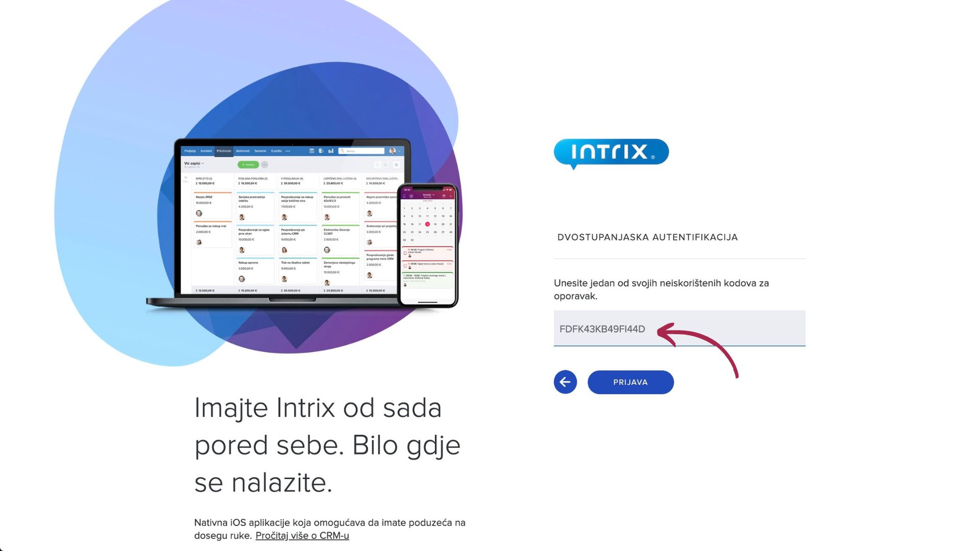 Kodovi za oporavak za dvostupanjsku autentifikaciju (2FA) | INTRIX
