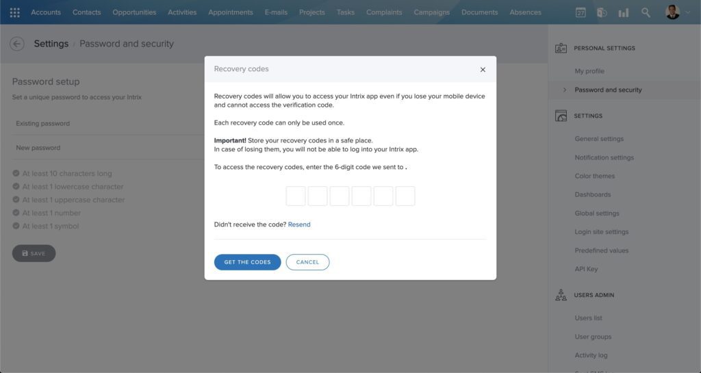 Recovery codes for Intrix 2FA | INTRIX