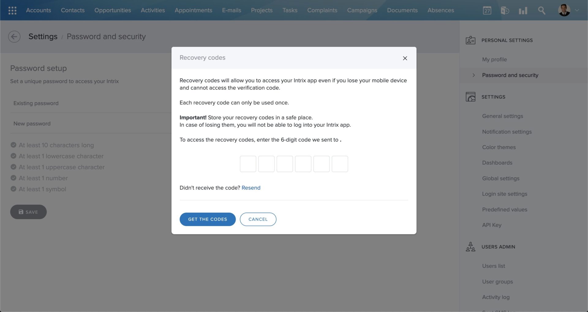 Recovery codes for Intrix 2FA | INTRIX